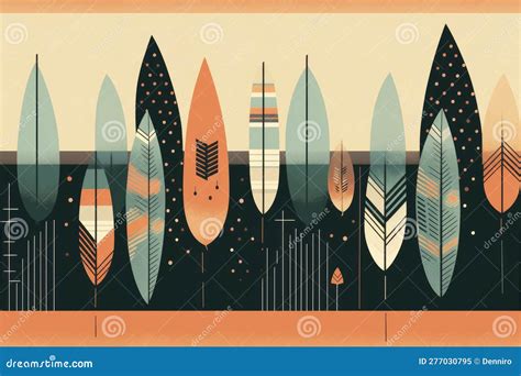 Abstract Seamless Vertically And Horizontally Pattern With Stylized Feathers And Lines Stock