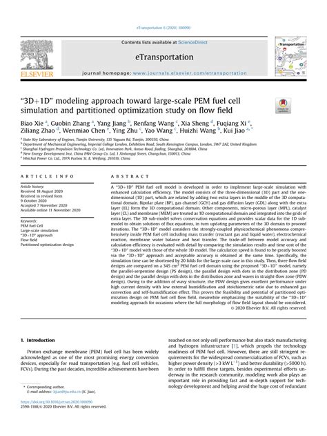 Pdf Large Scale Simulation Of Pem Fuel Cell Using A “3d 1d” Model
