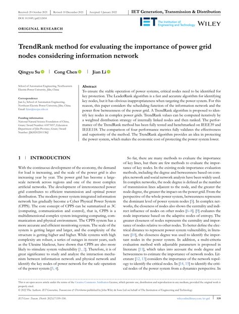 Pdf Trendrank Method For Evaluating The Importance Of Power Grid