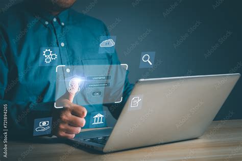 Concept Cyber Security Internet Protection Personal Information Businessman Fingerprint Scanner