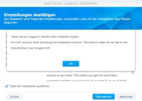 cannot install server legacy on dsm6 qnap synology nas roon labs