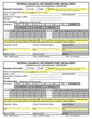 Fillable Online Uwb Copy Of KEY REQUEST FORM COPY BLANKS UW