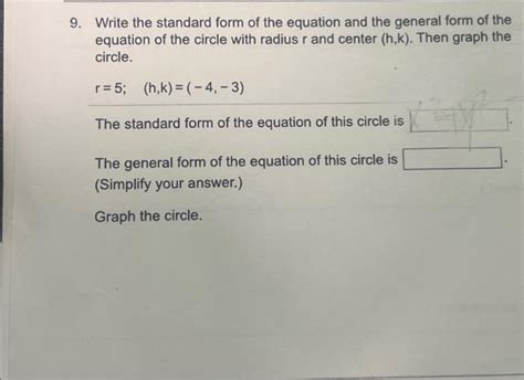 solved 9 write the standard form of the equation and the
