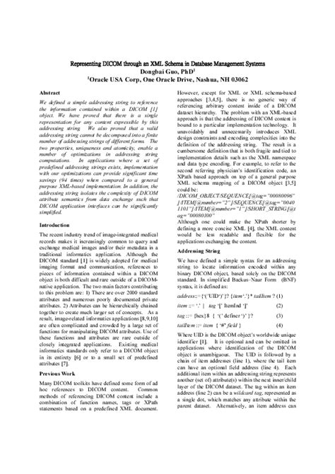 Pdf Representing Dicom Through An Xml Schema In Database Management Systems