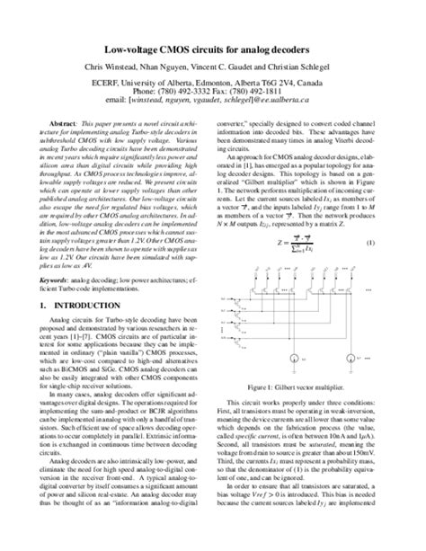 Pdf Low Voltage Cmos Circuits For Analog Decoders Nhan Nguyen