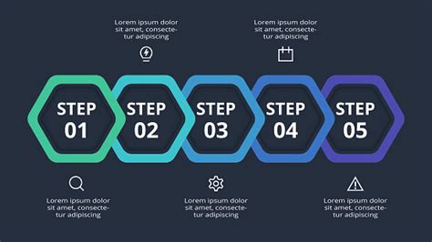 5가지 요소 프레젠테이션 벡터 일러스트레이션이 있는 창의적인 인포그래픽 검은색 배경에 웹용 템플릿입니다 0명에 대한 스톡 벡터 아트 및 기타 이미지 Istock