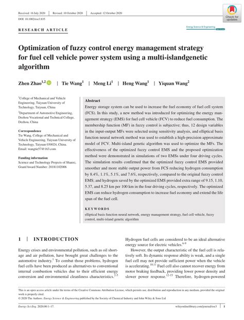 Pdf Optimization Of Fuzzy Control Energy Management Strategy For Fuel