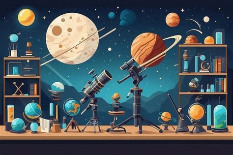 Premium Photo Illustrate A Section Of The Lab Dedicated To Astronomy Featuring Models Of