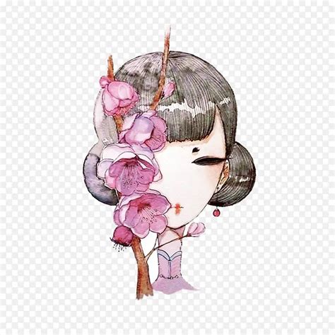 手绘小女孩和桃花png图片素材下载图片编号qanodzdj 免抠素材网