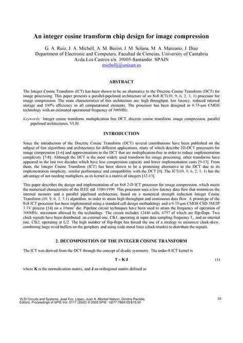 Pdf Integer Cosine Transform Chip Design For Image Compression