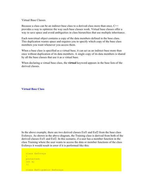 Virtual Base Class Class Exforsys Protected Int X Class Exf1public Exforsys Pdf Class