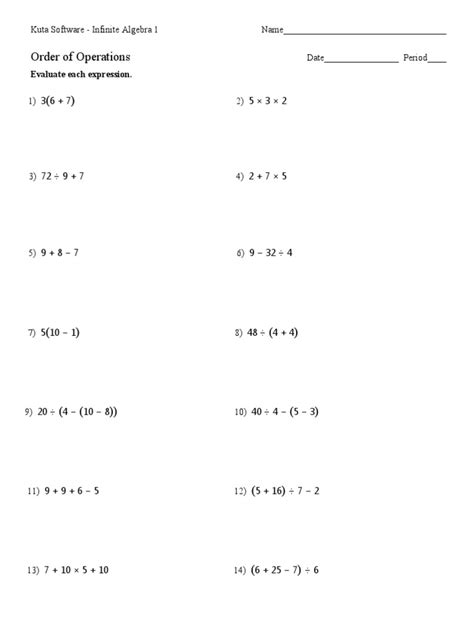 Order Of Operations Evaluate Each Expression Pdf Mathematics Algebra