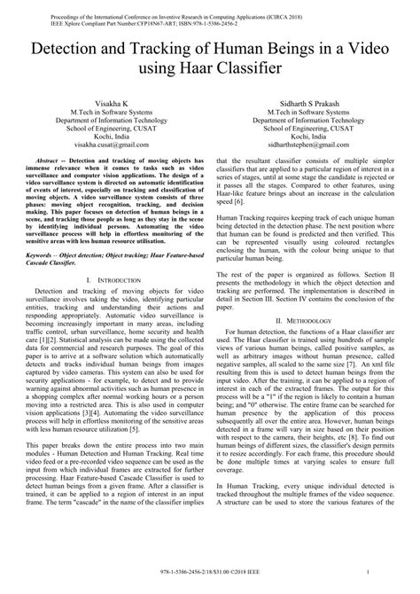 Pdf Detection And Tracking Of Human Beings In A Video Using Haar Classifier