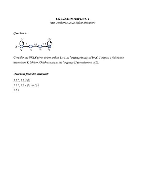 cs302hw1 automata theory cs 302 homework 1 due october 18 202 2
