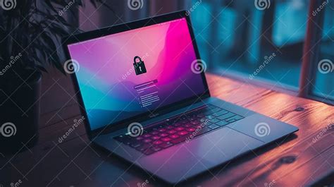 Laptop Displaying A Lock Icon On Screen In A Dark Room Symbolizing