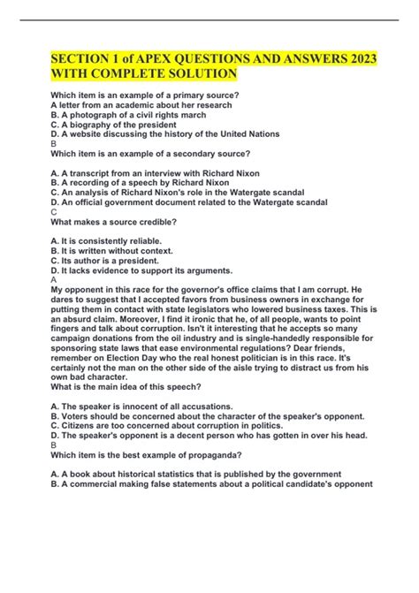 section 1 of apex questions and answers 2023 with complete solution