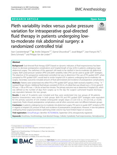 Pdf Pleth Variability Index Versus Pulse Pressure Variation For Intraoperative Goal Directed