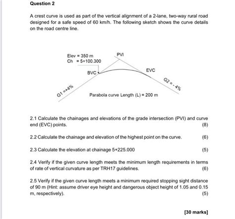 Solved Question 2 A Crest Curve Is Used As Part Of The
