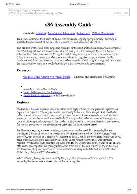 Guide To X86 Assembly Practise Material University Of Virginia Computer Science Cs216