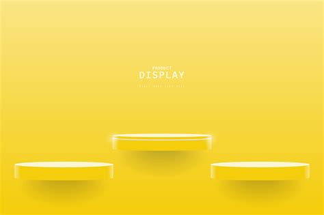 노란색 사실적인 3d 실린더 연단이 떠 있거나 벽에 매달려 있는 노란색 최소 벽 장면 제품 디스플레이 프리젠테이션 또는 모형을