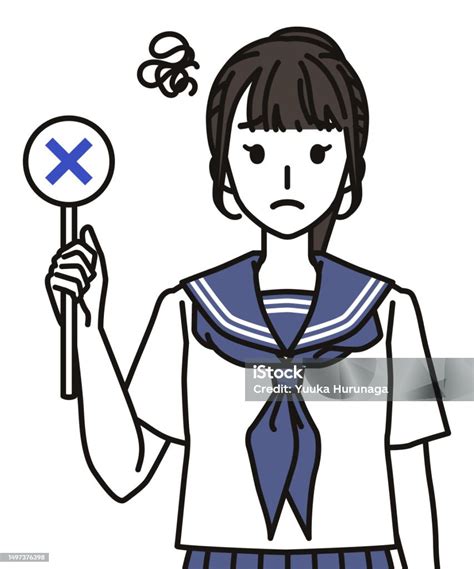 중학생과 여고생은 위조 태그가 달린 세일러복을 입고 있습니다 갖춰지지 않은 복장에 대한 스톡 벡터 아트 및 기타 이미지 갖춰지지 않은 복장 거절 고등학교 Istock