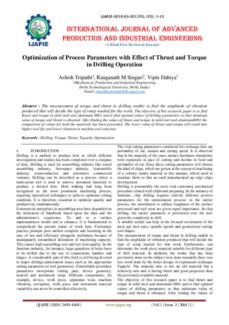 Pdf Optimization Of Process Parameters With Effect Of Thrust And