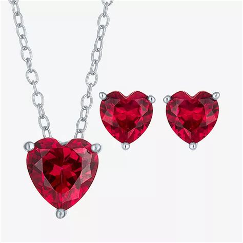 Yes Please Lab Created Red Ruby Sterling Silver Heart 2 Pc Jewelry Set