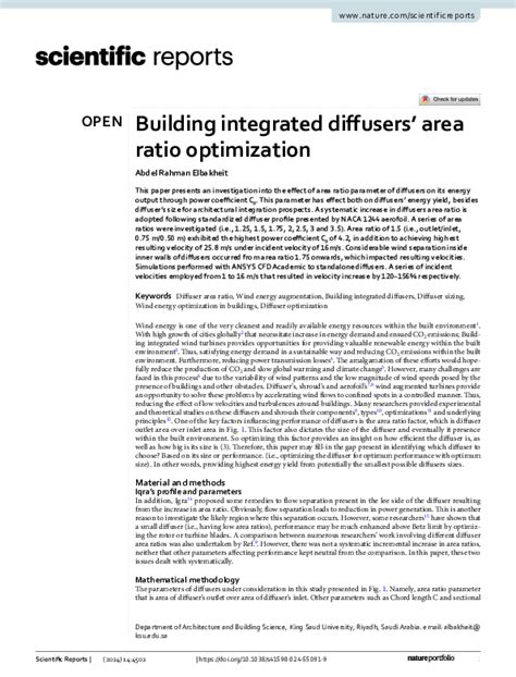 Pdf Building Integrated Diffusers Area Ratio Optimization