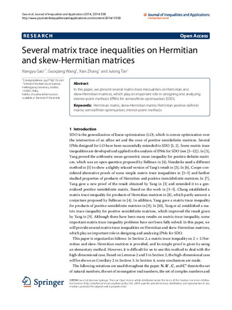 pdf several matrix trace inequalities on hermitian and skew hermitian