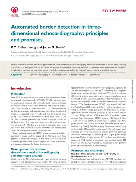 Pdf Automated Border Detection In Three Dimensional Echocardiography Principles And Promises