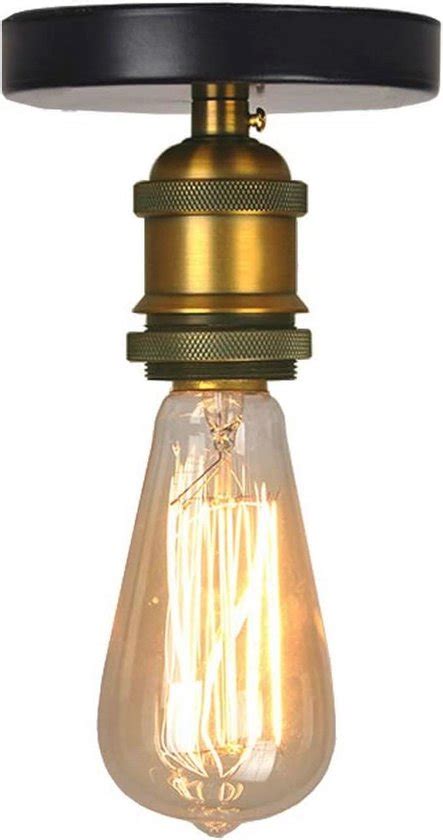 Industriële Plafondlamp Met E27 Fitting In Antiek Messingstijl Bol