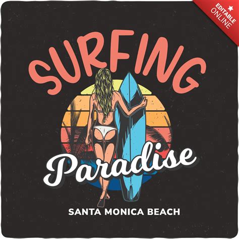 Шаблон дизайна футболки Рай для серфингистов в Калифорнии Бесплатный шаблон дизайна