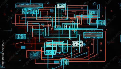 Algorithms Concept Illustration A Complex Flowchart Of Interconnected Boxes And Lines Abstract