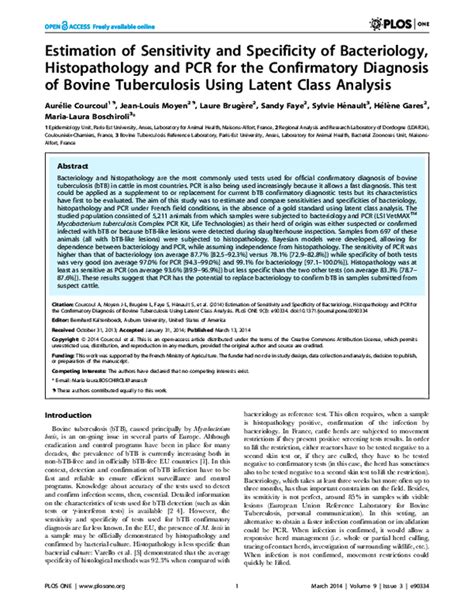 Pdf Estimation Of Sensitivity And Specificity Of Bacteriology Histopathology And Pcr For The