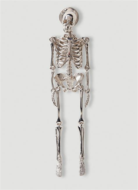 Dangling Skeleton Brooch In Silver Raf Simons