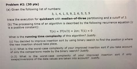 Solved Problem 2 30 Pts A Given The Following List Of Chegg Com