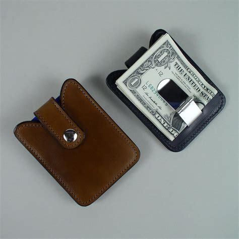 Leather Money Clip Card Holder With Snap Closure Leathersmith