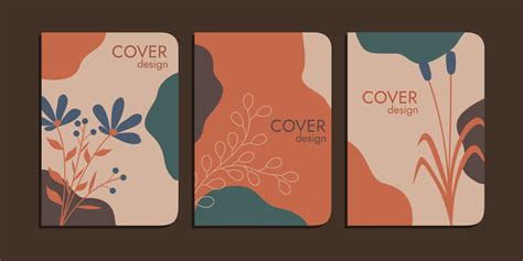 Set Of Book Cover Designs With Hand Drawn Foliage Decorations Brown