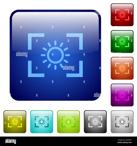 camera brightness setting icons in rounded square color glossy button set stock vector image