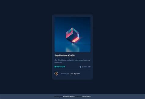 Frontend Mentor Nft Preview Card Using Html Css And Flexbox Coding