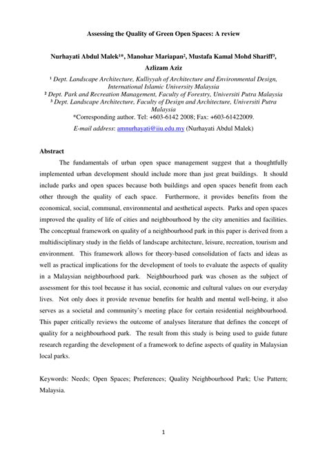 PDF Assessing The Quality Of Green Open Spaces A Review