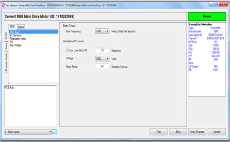 a test parameters value set up window b test running window