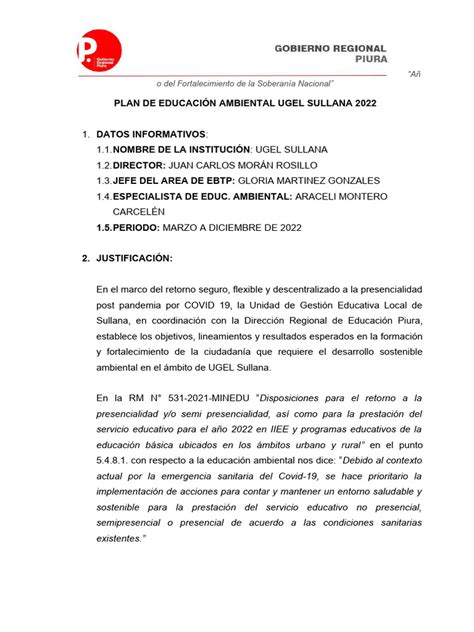 Plan Ambiental 2022 Pdf Sustentabilidad Desarrollo Sostenible