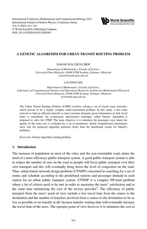 Pdf A Genetic Algorithm For Urban Transit Routing Problem