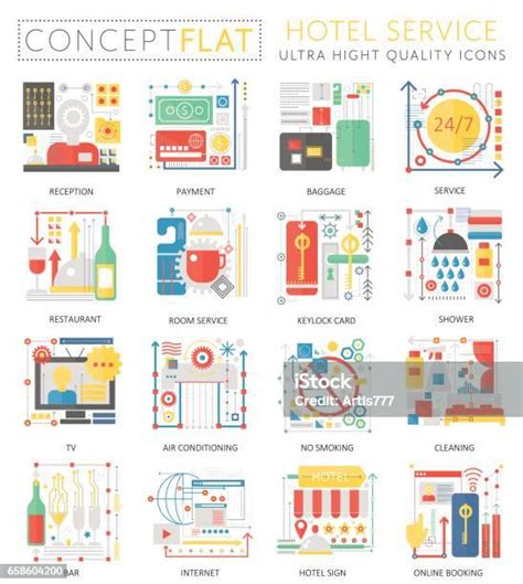 웹에 대 한 인포 그래픽 미니 개념 녹색 호텔 서비스 아이콘 프리미엄 품질 컬러 개념 평면 디자인 웹 그래픽 아이콘 요소 호텔 서비스 기술 개념 관광에 대한 스톡 벡터 아트