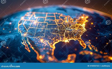 Global Network Connectivity Digital World Map Centered On The Usa Generative Ai Stock
