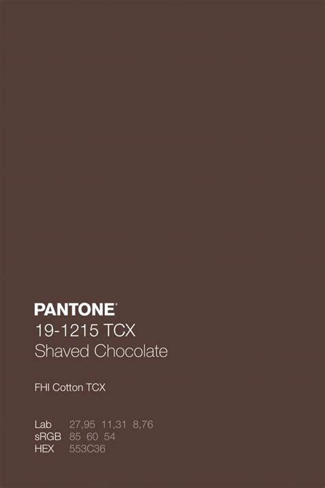 Pantone 19 1215 Tcx Shaved Chocolate Color Code Lab Srgb Hex Pantone Colour Palettes Pantone