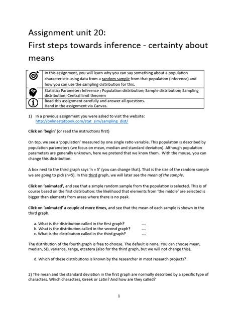 Unit 20 Assignment Without Answers Pdf Standard Deviation Mean