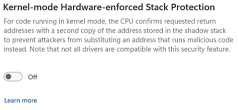 Kernel Mode Hardware Enforced Stack Protection Microsoft Learn