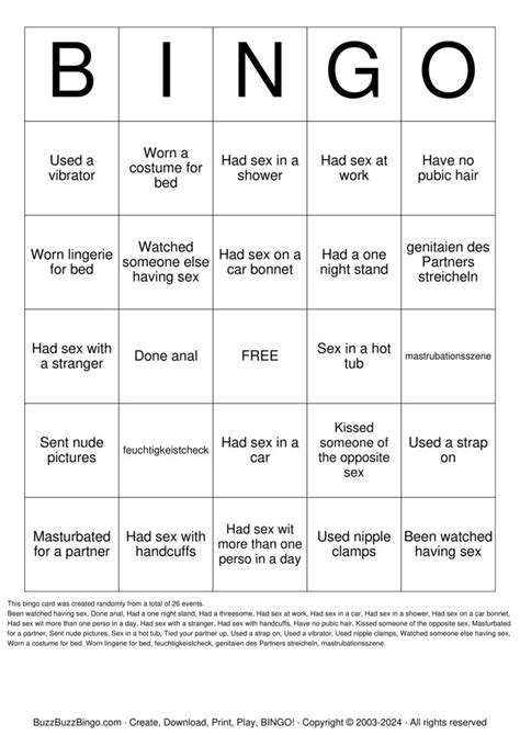 Sex Bingo Cards To Download Print And Customize